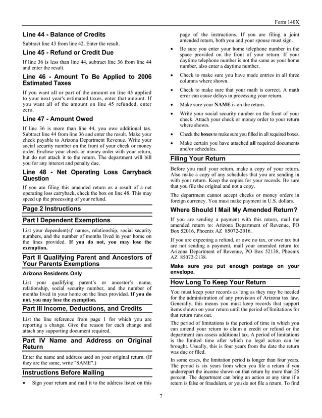 azdor.gov Forms 140X%20instructions | PDF