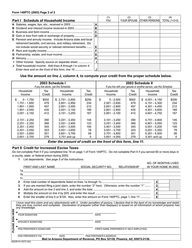 azdor.gov Forms 140PTCf | PDF