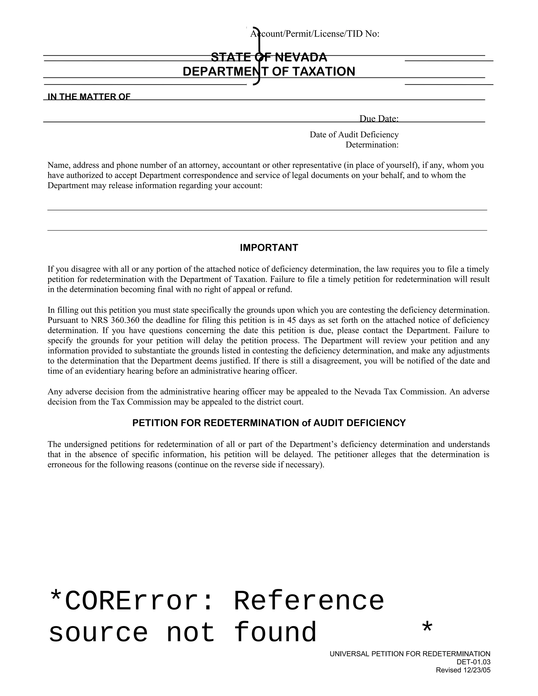 Petition for Redetermination | DOC