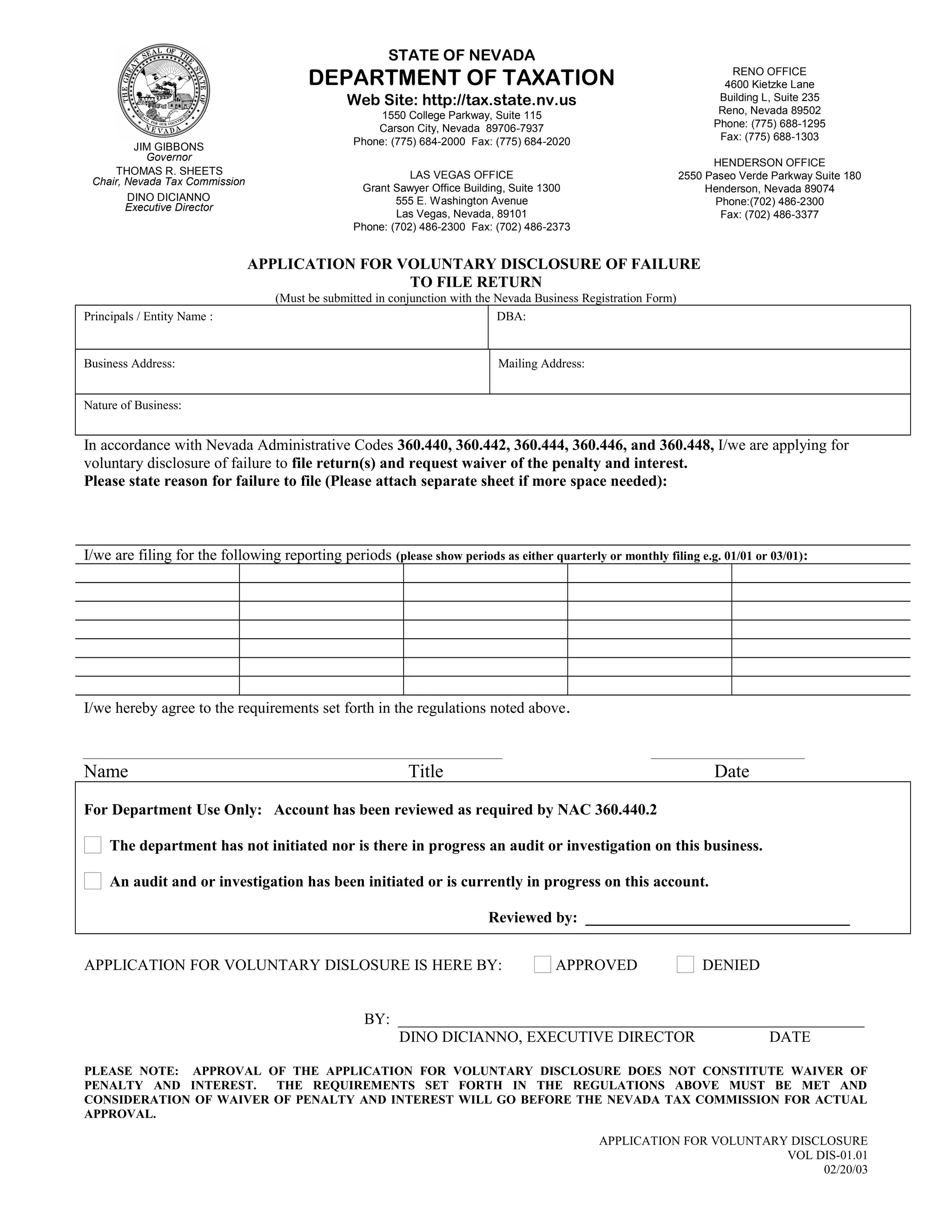 tax.state.nv.us documents Voluntary Disclosure | DOC