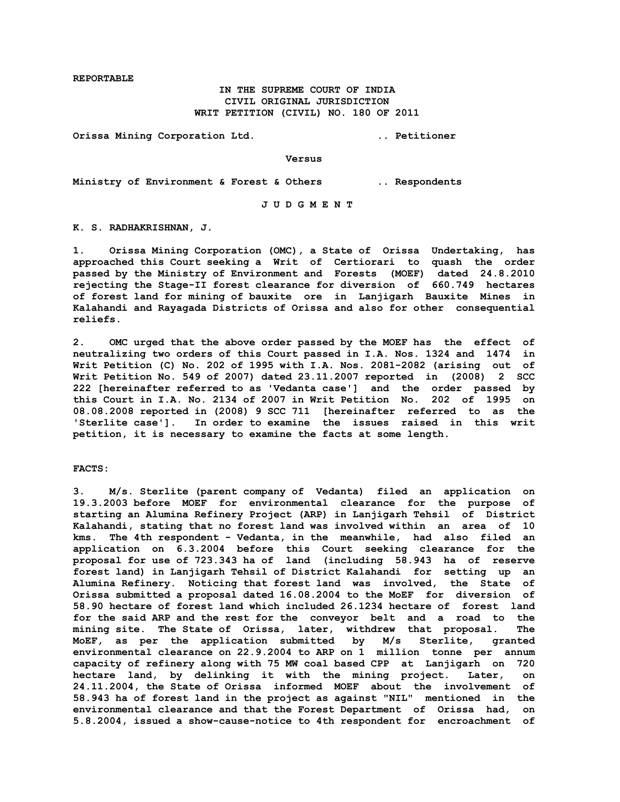 130418 orissa mining corp vs min of envir & forest sc order- | PDF