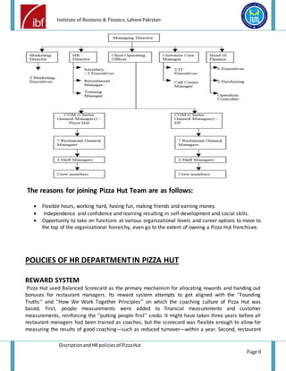 Pizza hut description and HR policies | project report of pizza hut | DOCX