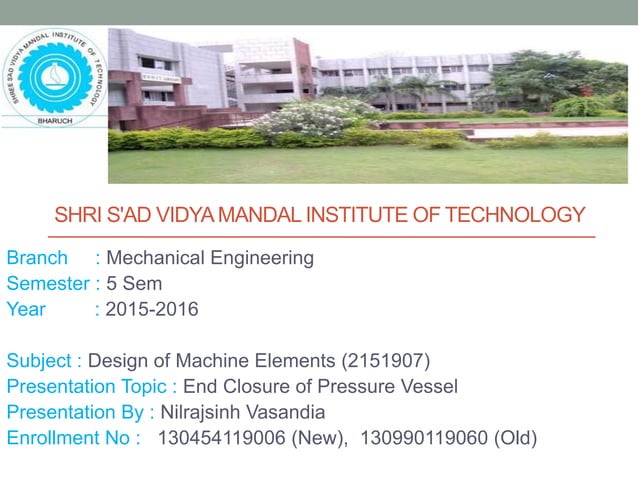 Design of End Closure in pressure vessel | PPTX