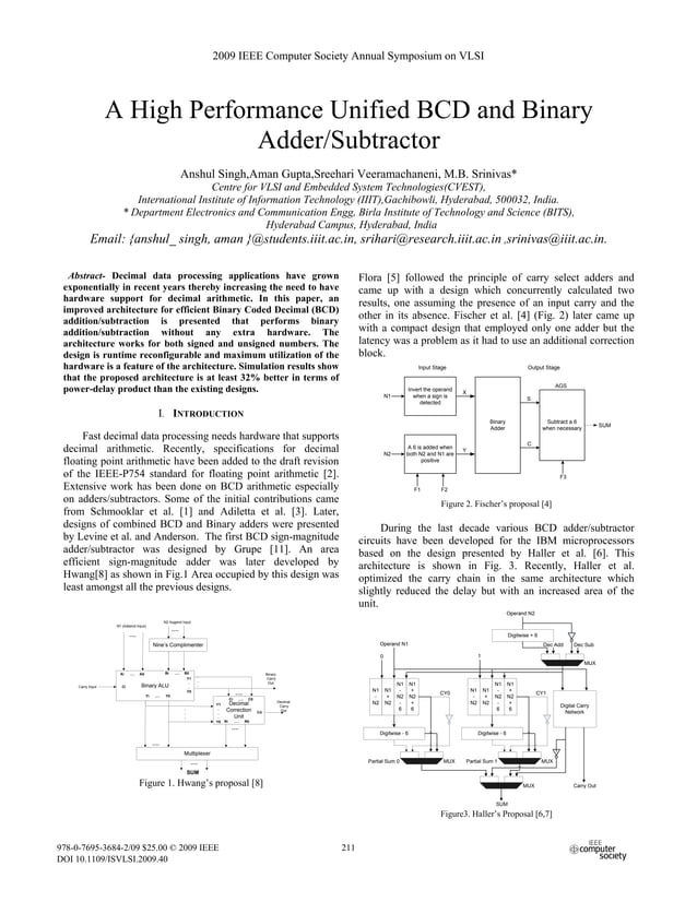 A High performance unified BCD adder/Subtractor | PDF
