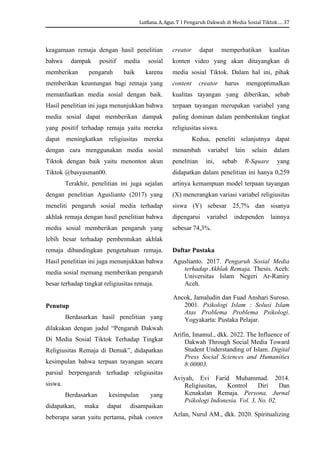 Pengaruh Dakwah di Media Sosial Tiktok Terhadap Tingkat Religiusitas Remaja di Demak | PDF