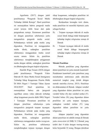 Pengaruh Dakwah di Media Sosial Tiktok Terhadap Tingkat Religiusitas Remaja di Demak | PDF