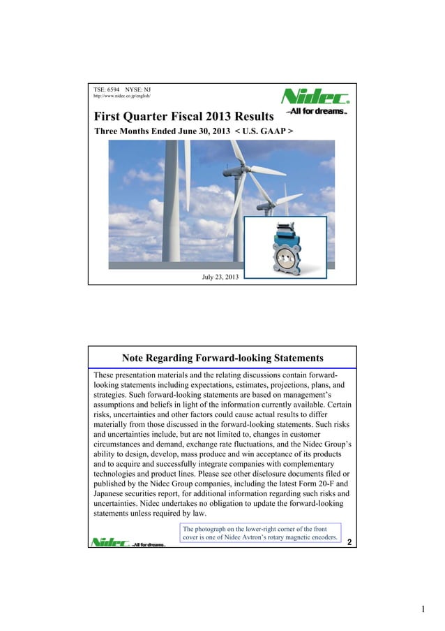 Nidec First Quarter Fiscal 2013 Results | PDF