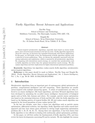 Firefly Algorithm: Recent Advances and Applications | PDF | Birdwatching | Hobbies & Interests
