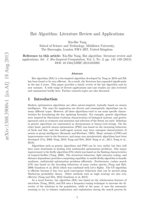 Bat Algorithm: Literature Review and Applications | PDF