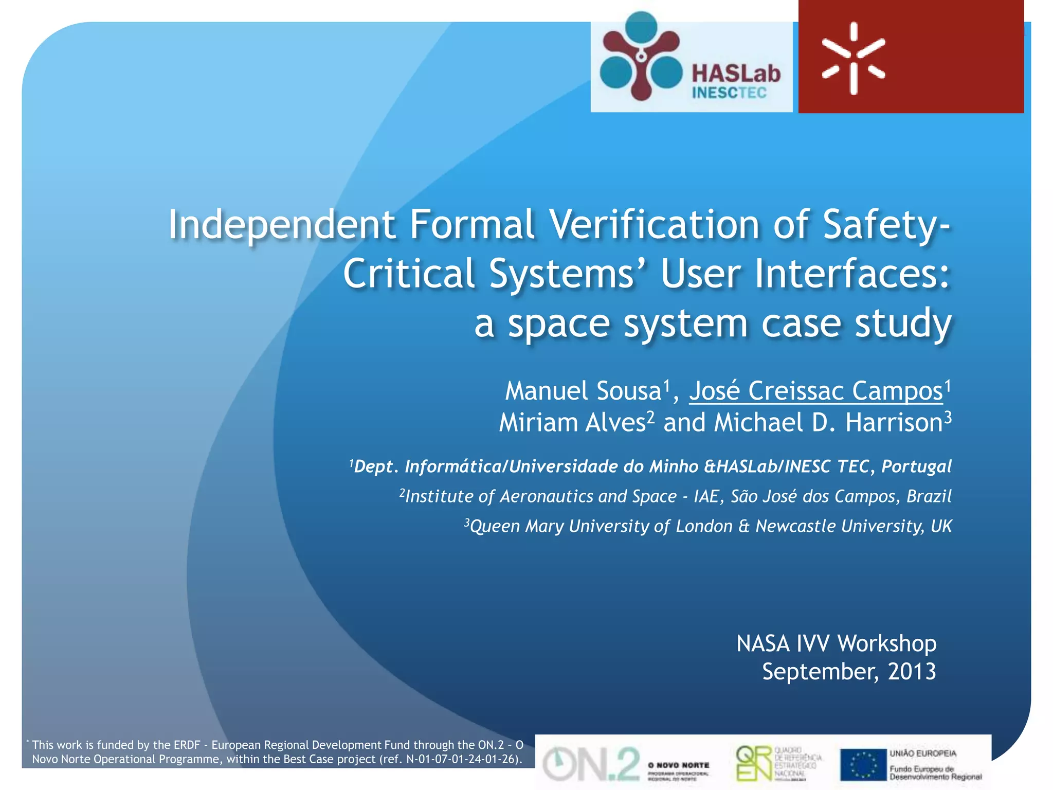 Independent Formal Verification of Safety-Critical Systems’ User Interfaces: a space system case ...
