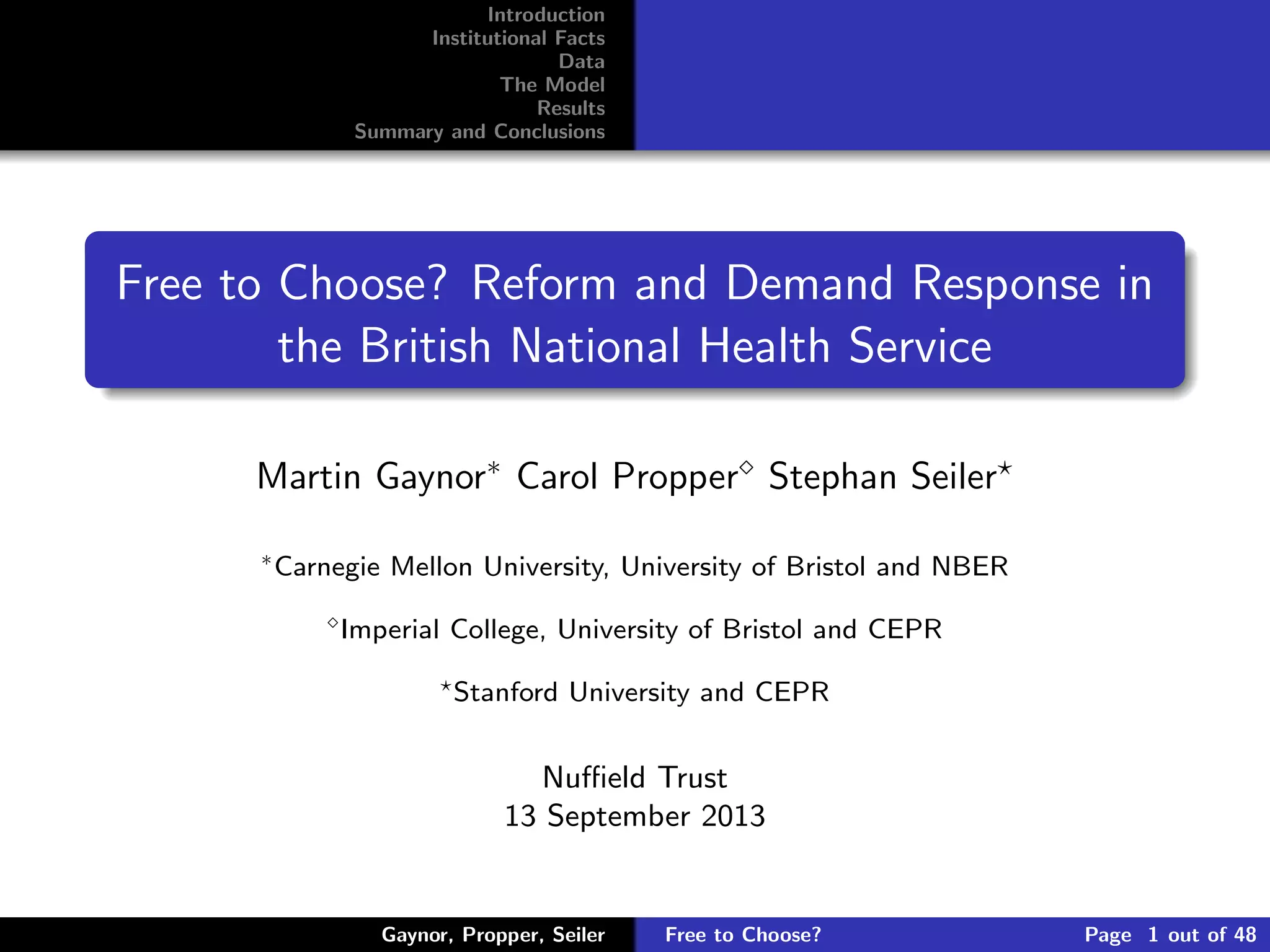 Carol Propper: Reform and demand response in the NHS | PDF