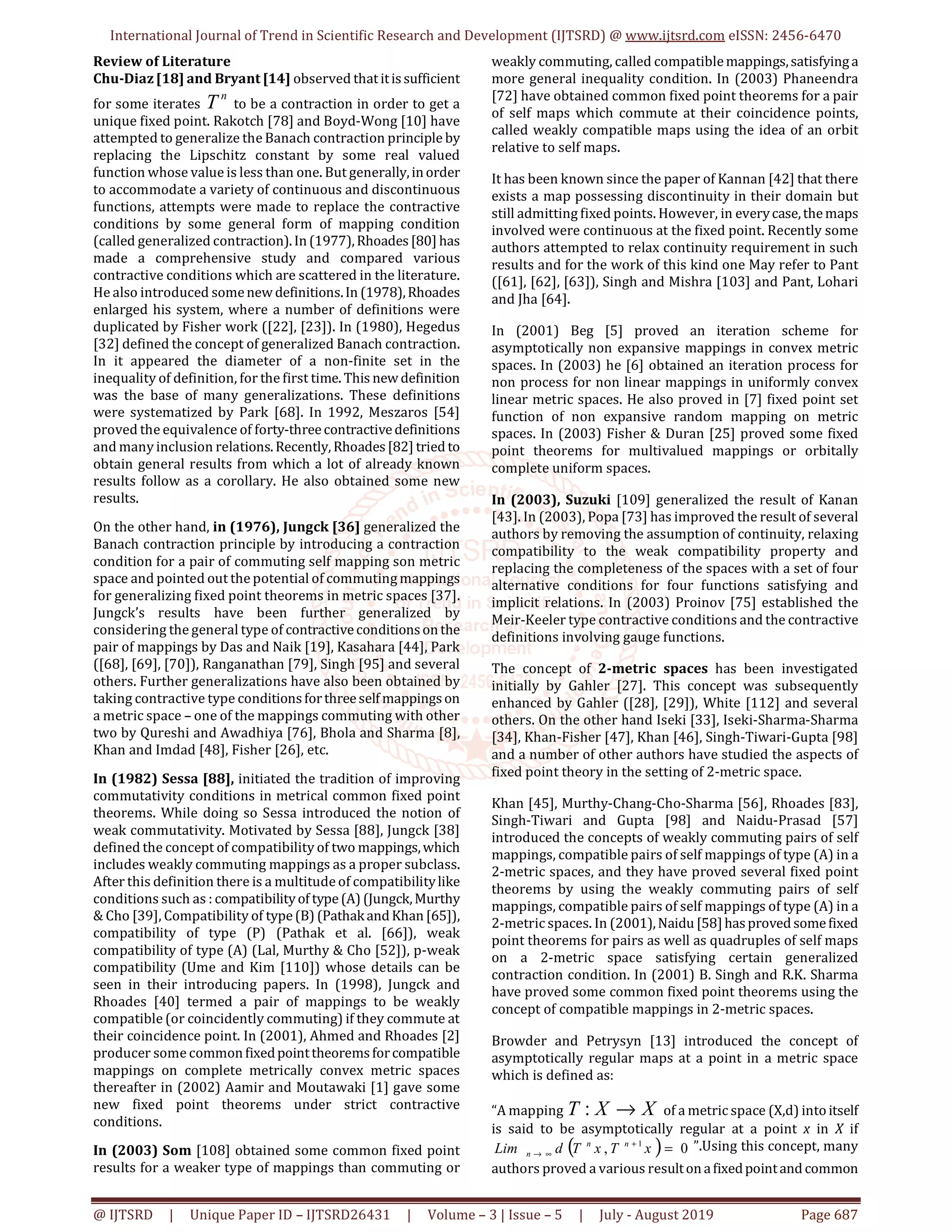 A Review Article on Fixed Point Theory and Its Application | PDF