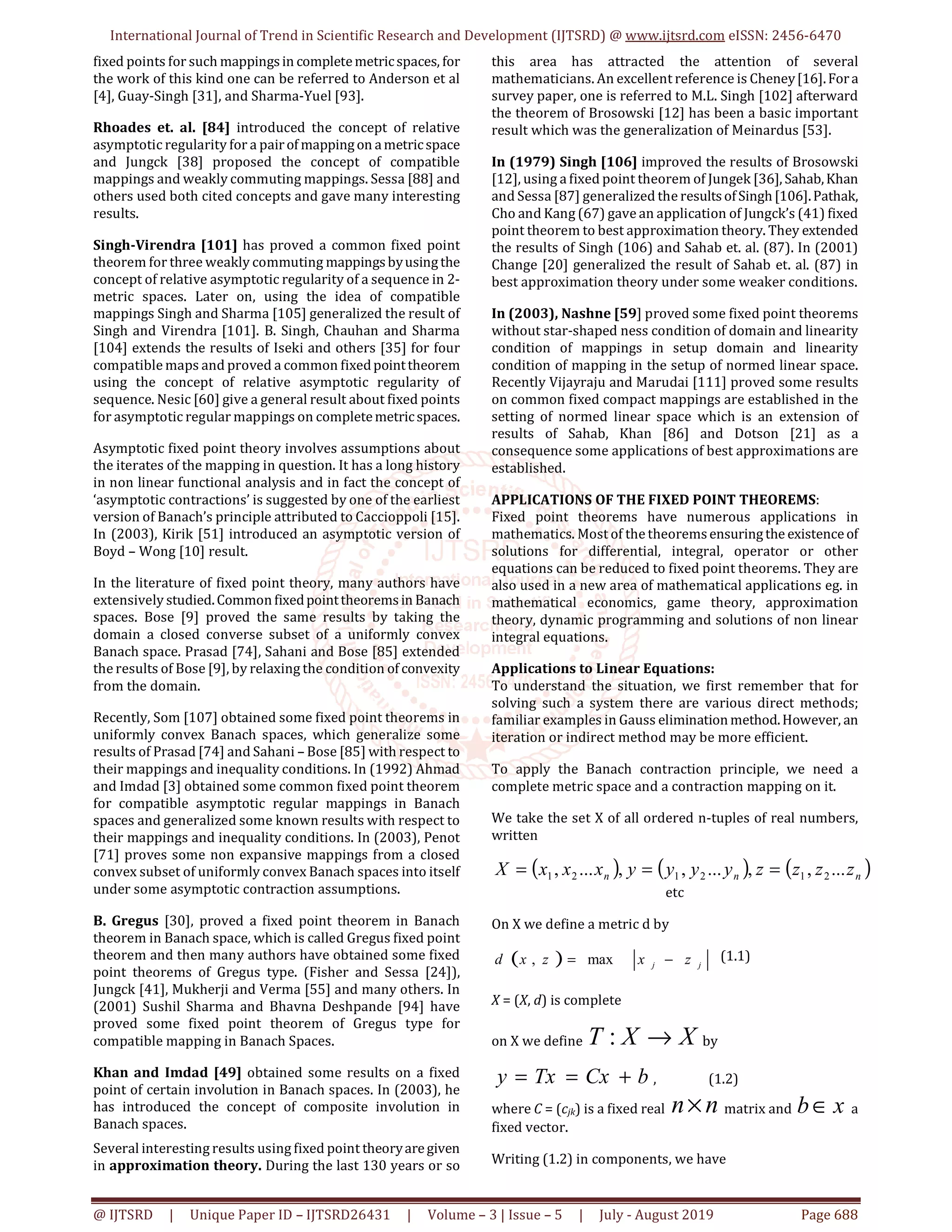 A Review Article on Fixed Point Theory and Its Application | PDF