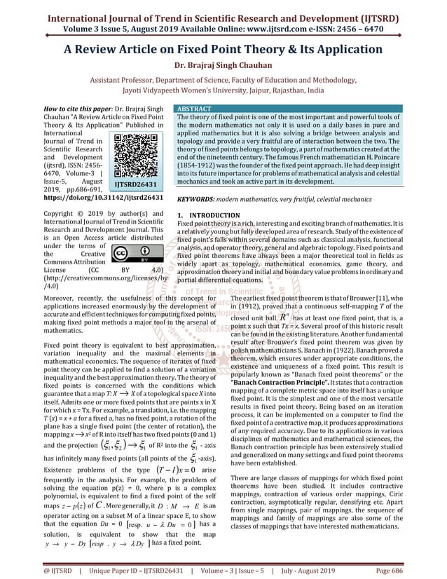 A Review Article on Fixed Point Theory and Its Application | PDF