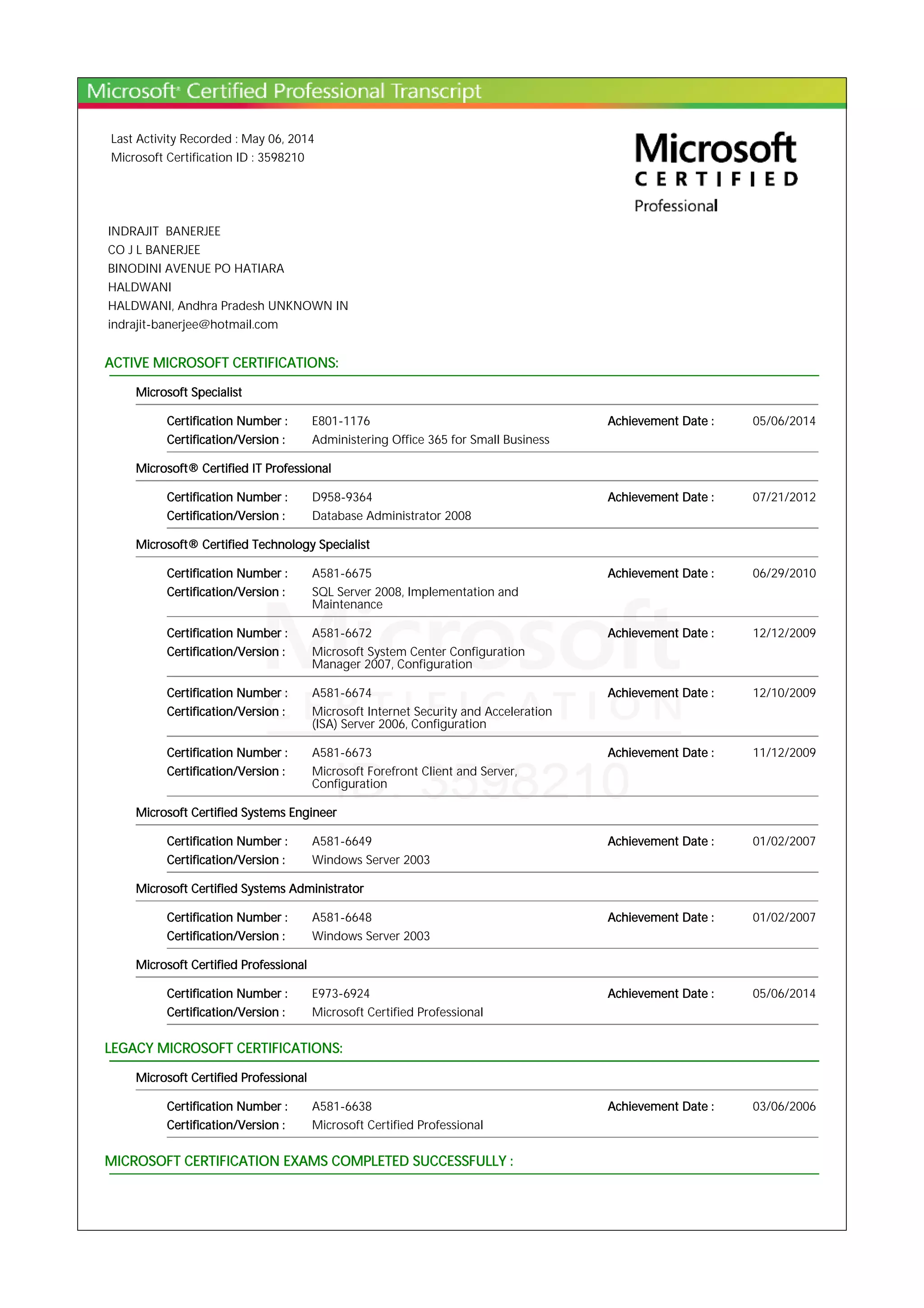 MS_Learning_Transcript.PDF | Operating Systems | Computer Software and Applications