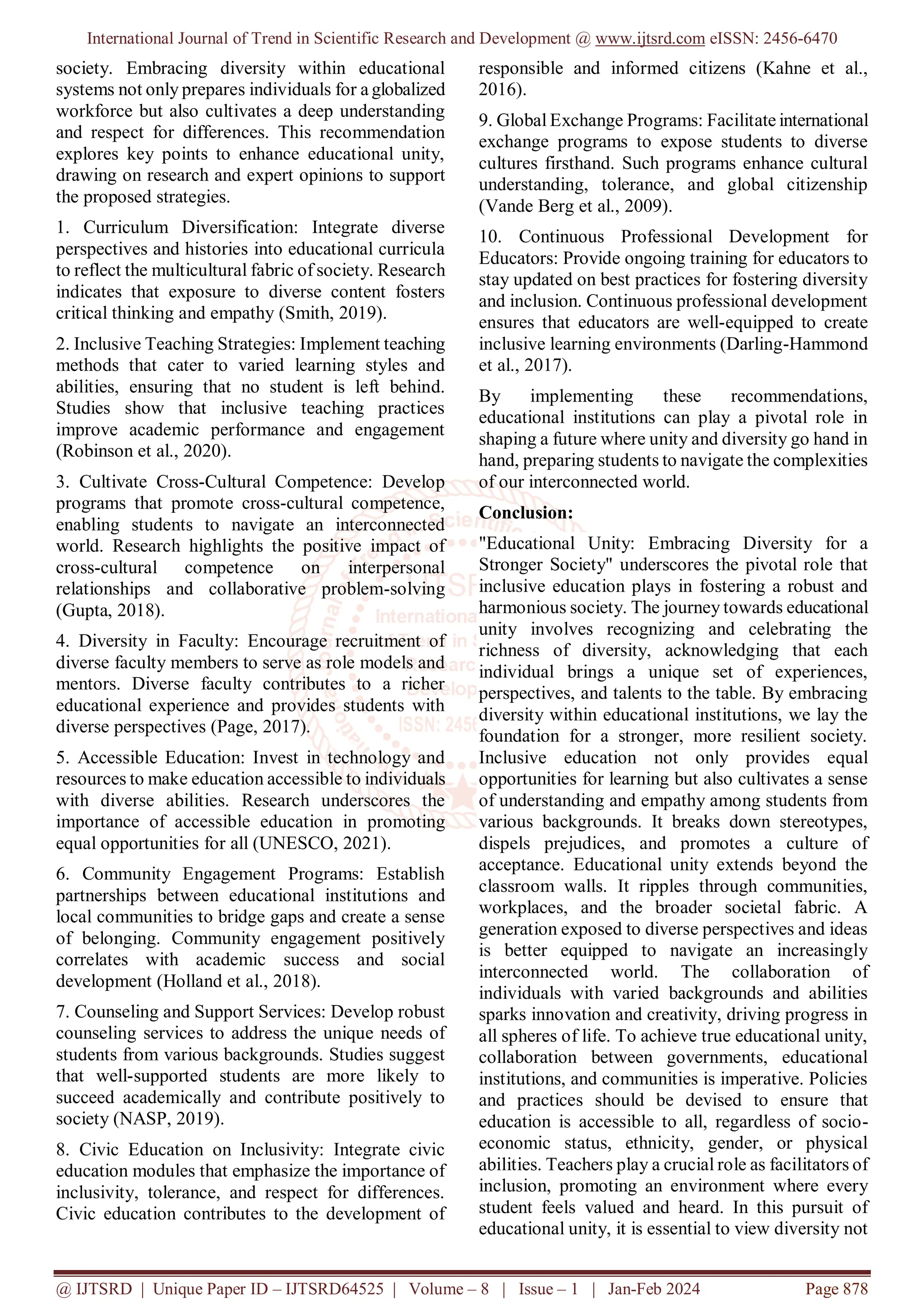 Educational Unity Embracing Diversity for a Stronger Society | PDF