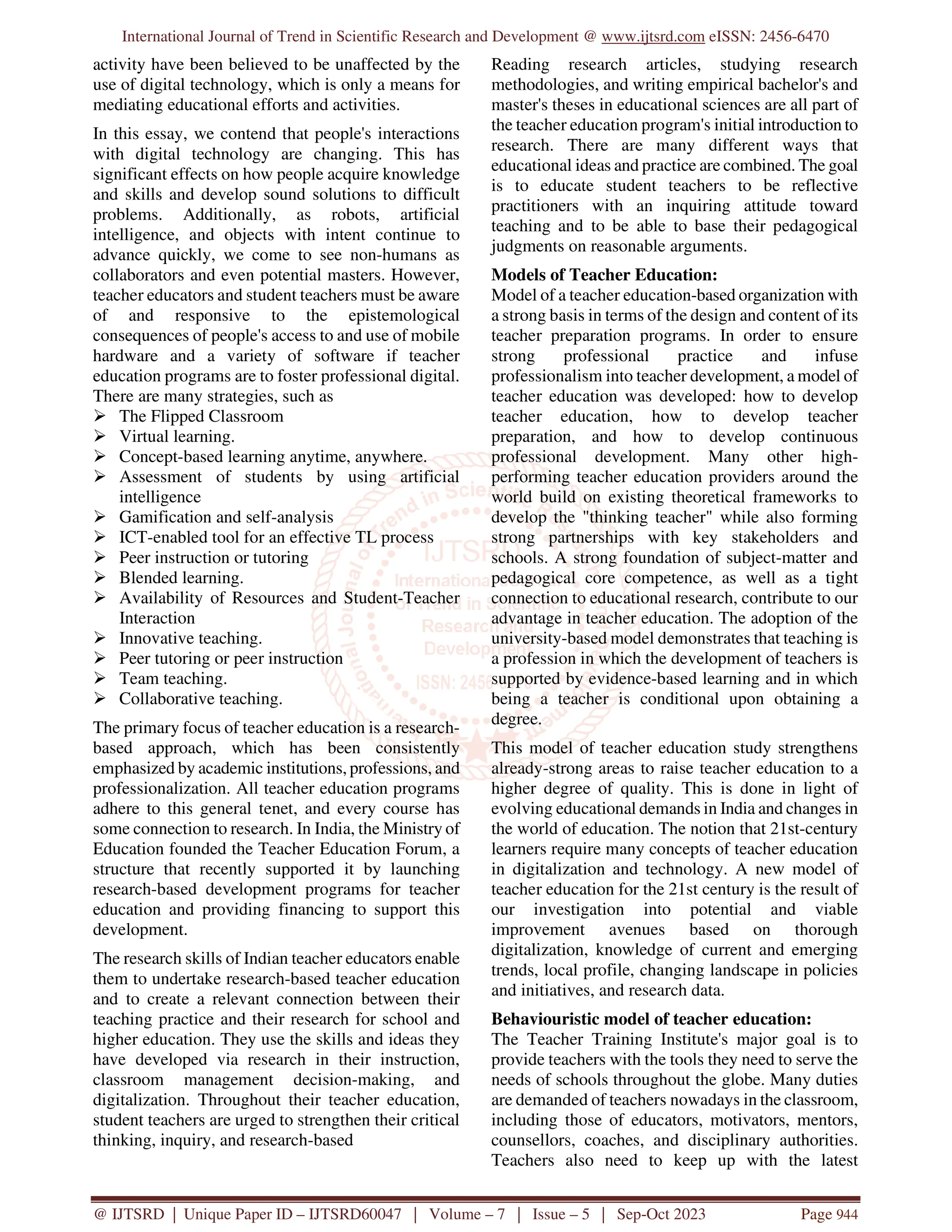 Models of Teacher Education Some Reflections | PDF