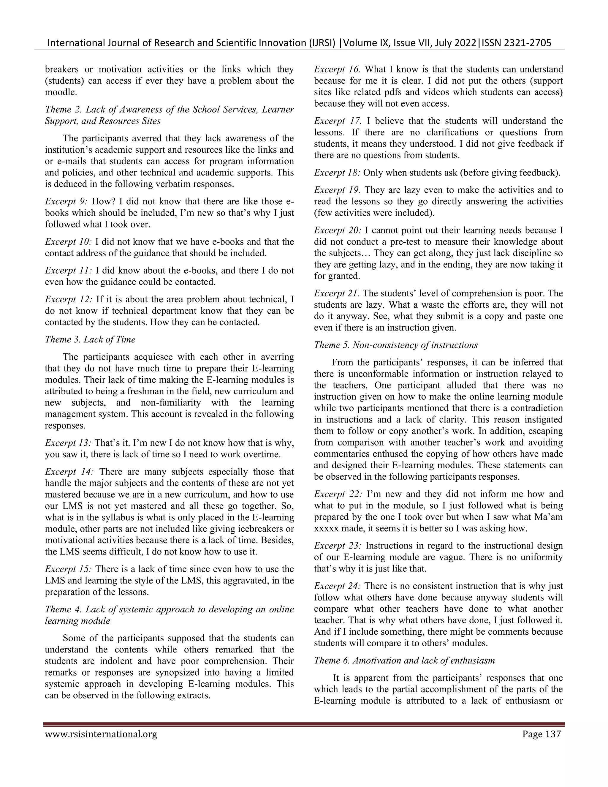 Teacher’s Accomplishment Level of The Components of an E-Learning ...