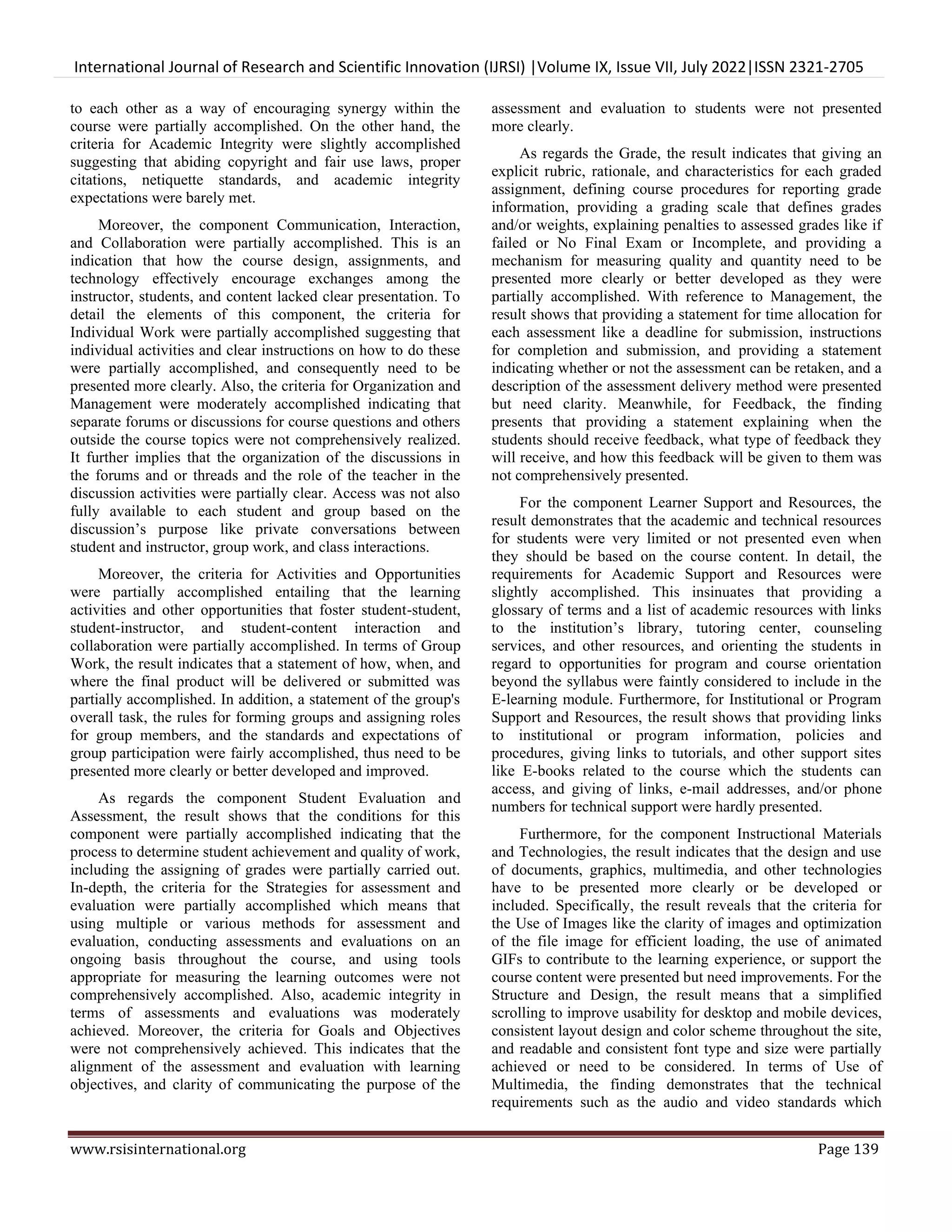 Teacher’s Accomplishment Level of The Components of an E-Learning ...