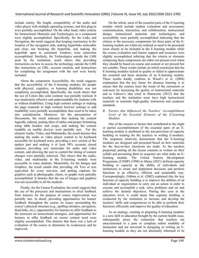 Teacher’s Accomplishment Level of The Components of an E-Learning ...