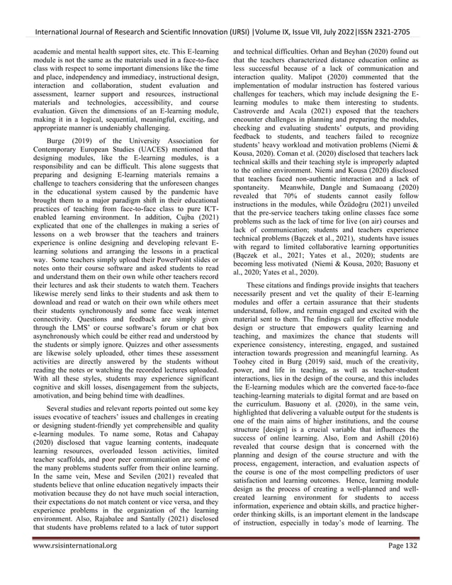 Teacher’s Accomplishment Level of The Components of an E-Learning ...