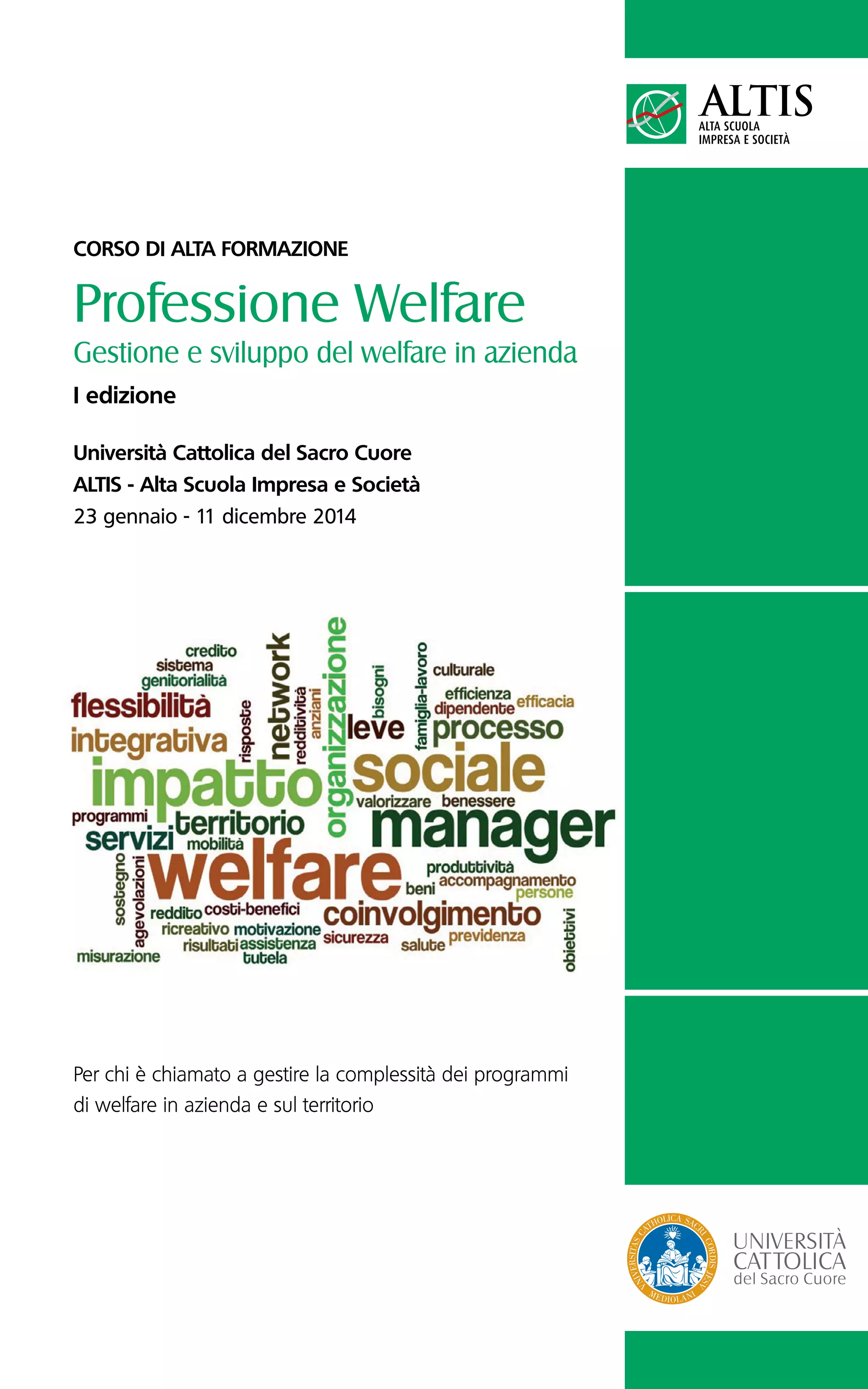 ALTIS brochure corso di alta formazione "Professione Welfare" | PDF
