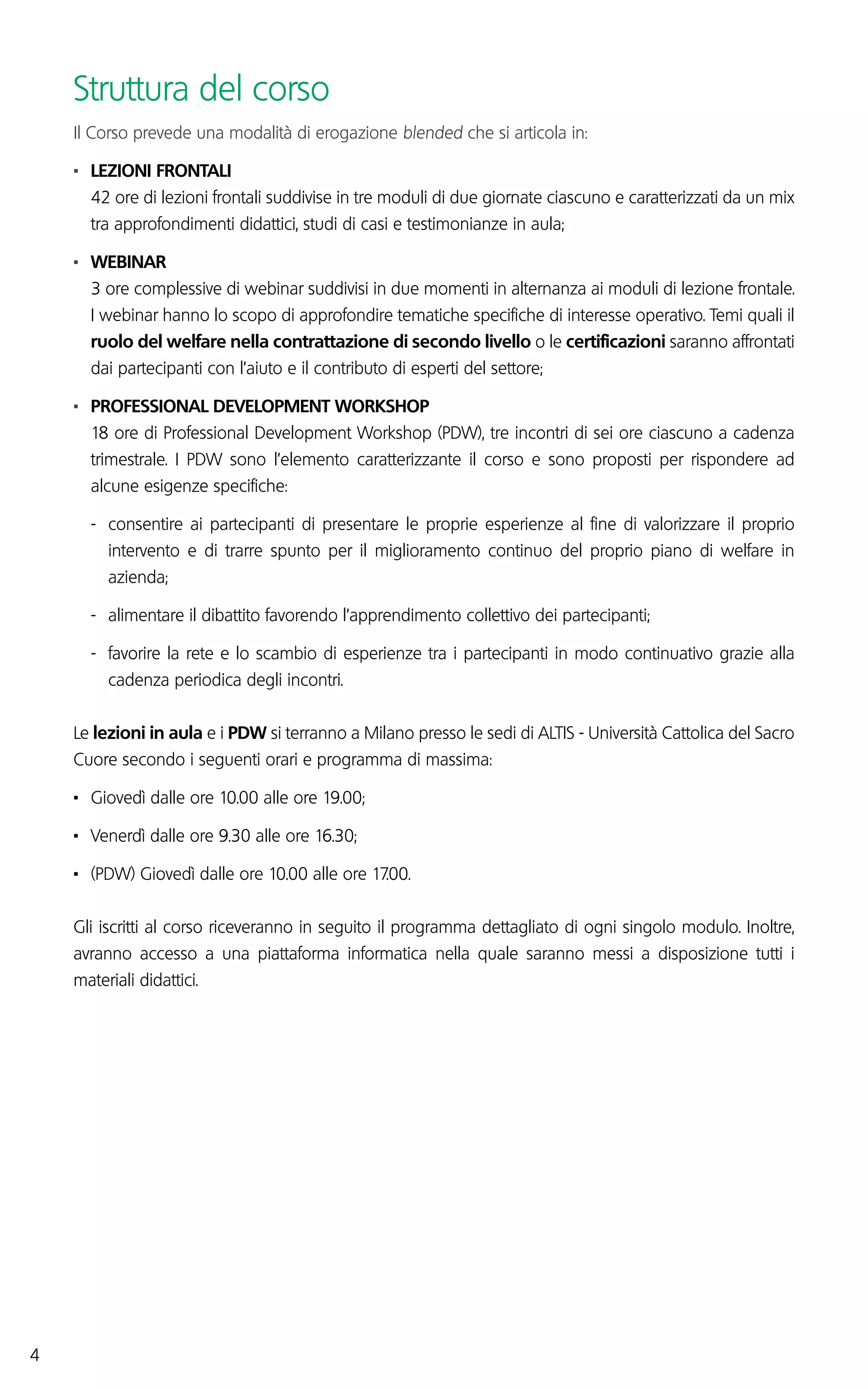ALTIS brochure corso di alta formazione "Professione Welfare" | PDF