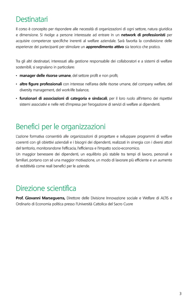 ALTIS brochure corso di alta formazione "Professione Welfare" | PDF