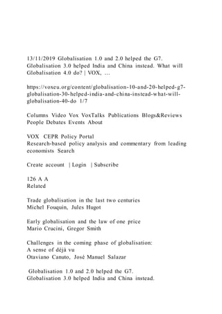 13112019 Globalisation 1.0 and 2.0 helped the G7. Globalisat | PDF