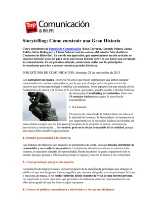 Storytelling: cómo construir una gran historia | PDF