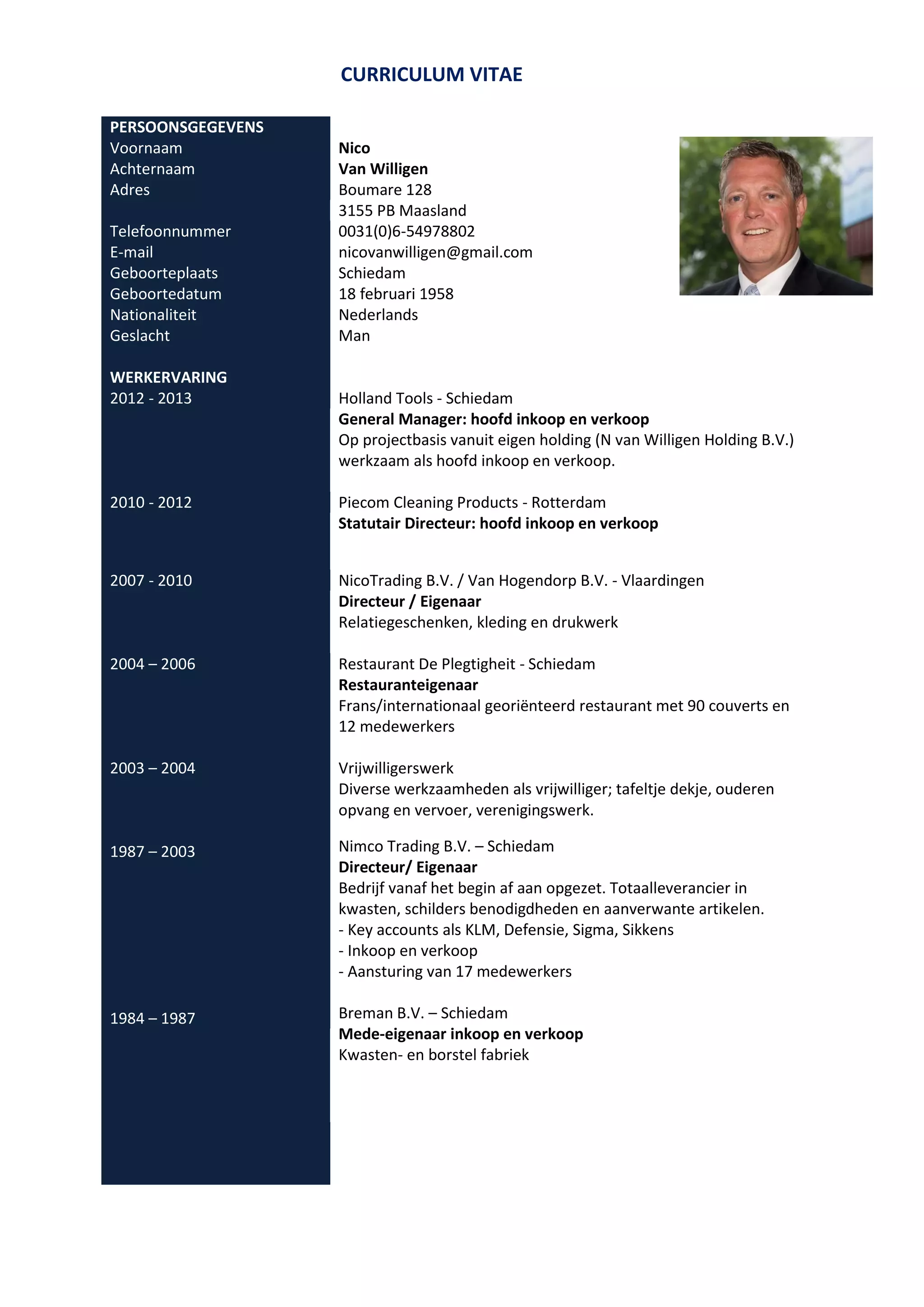 Curriculum vitae Nico van Willigen | PDF
