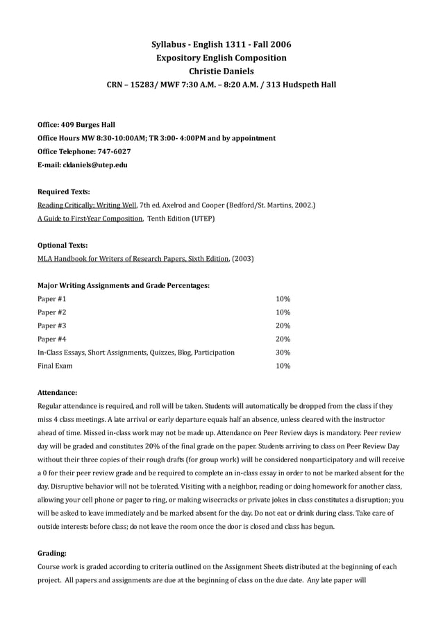 1311 Syllabus | PDF | Educational Assessment | Education