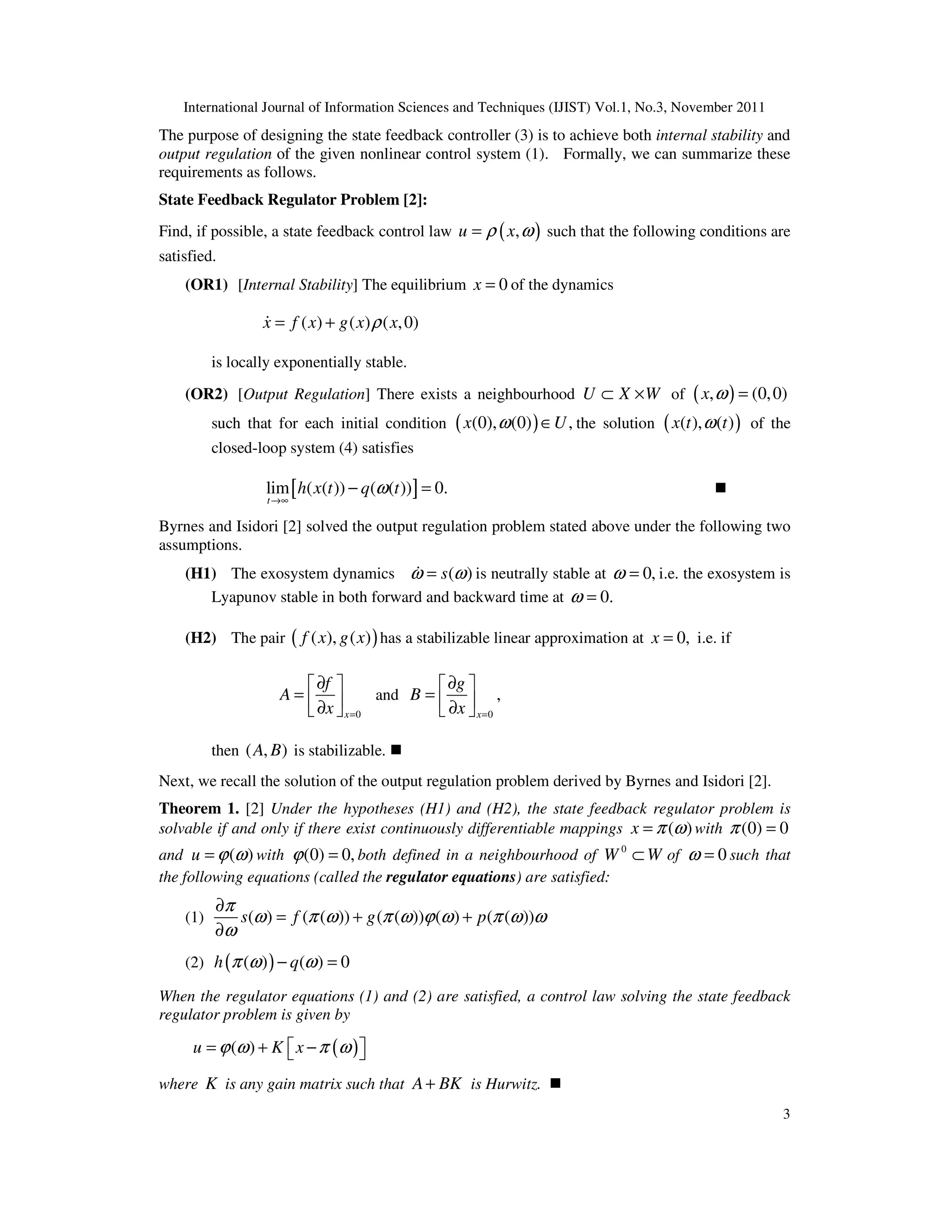 State Feedback Controller Design For The Output Regulation Of Sprott H System Pdf