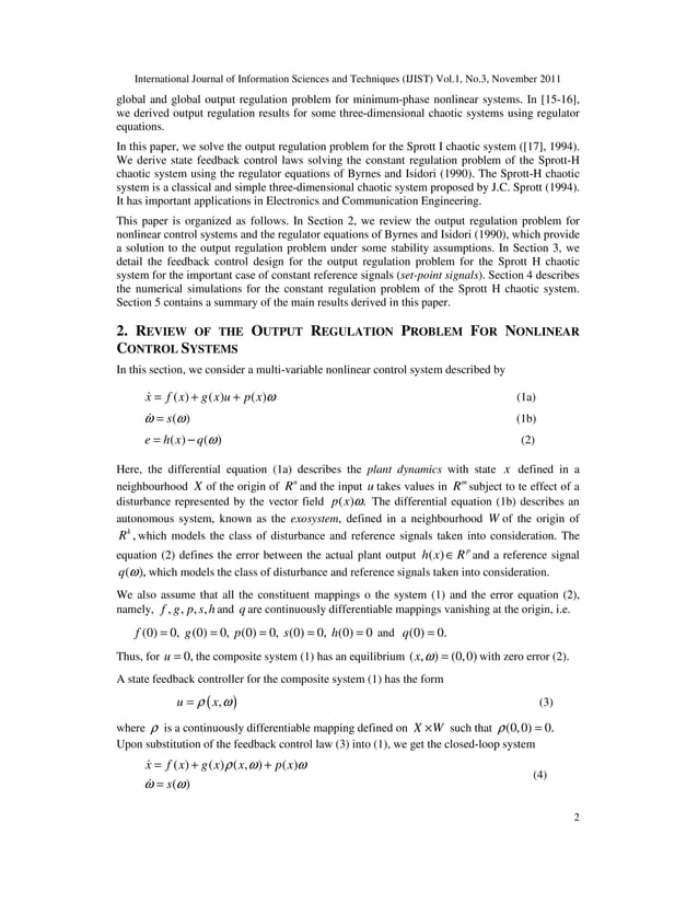 State Feedback Controller Design For The Output Regulation Of Sprott H System Pdf 