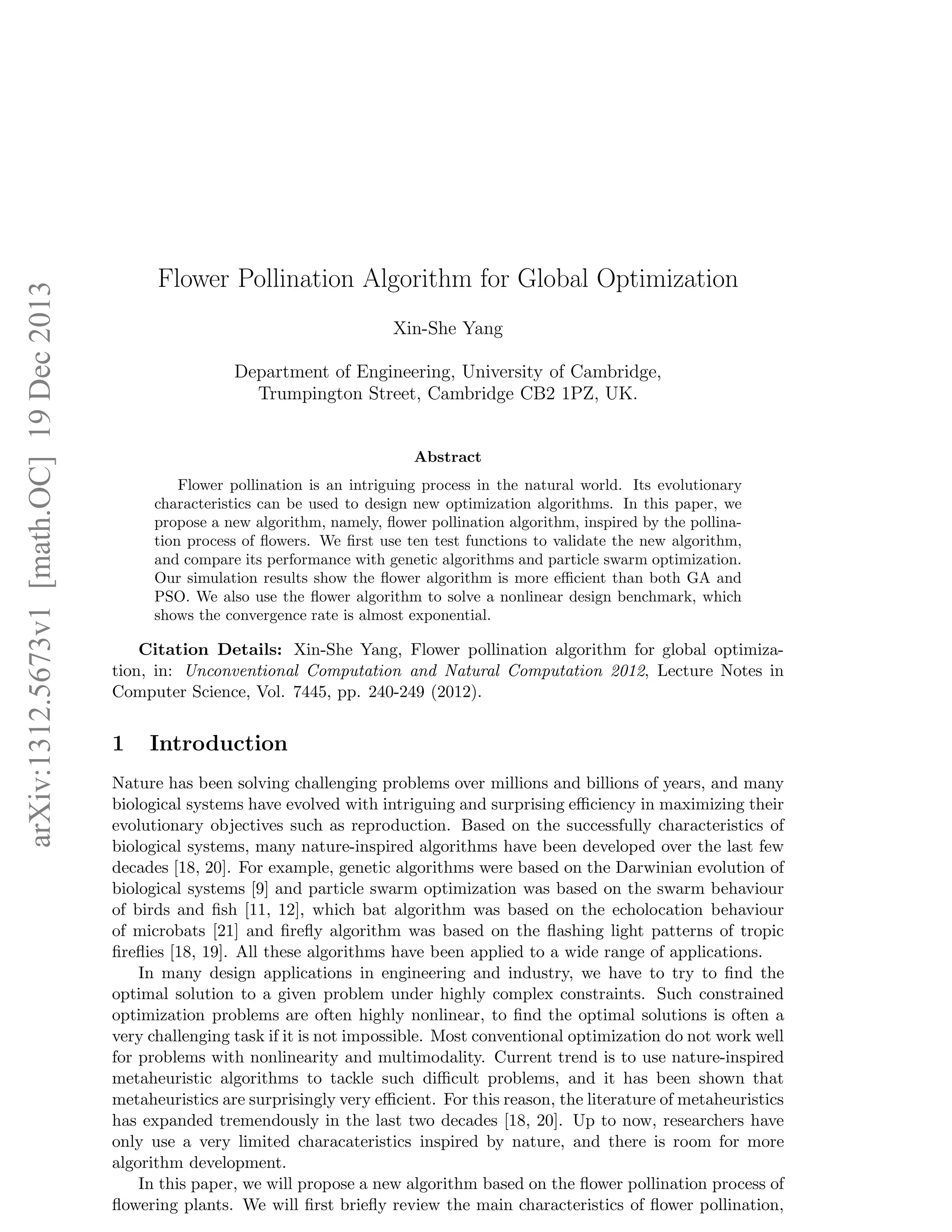 Flower Pollination Algorithm for Global Optimization | PDF
