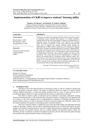 Implementation of UKBI to improve students’ listening ability | PDF