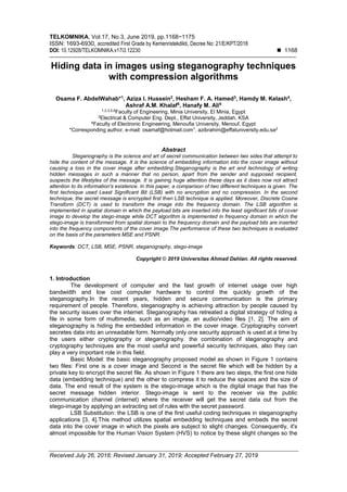 Hiding data in images using steganography techniques with compression algorithms | PDF