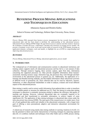 REVIEWING PROCESS MINING APPLICATIONS AND TECHNIQUES IN EDUCATION | PDF