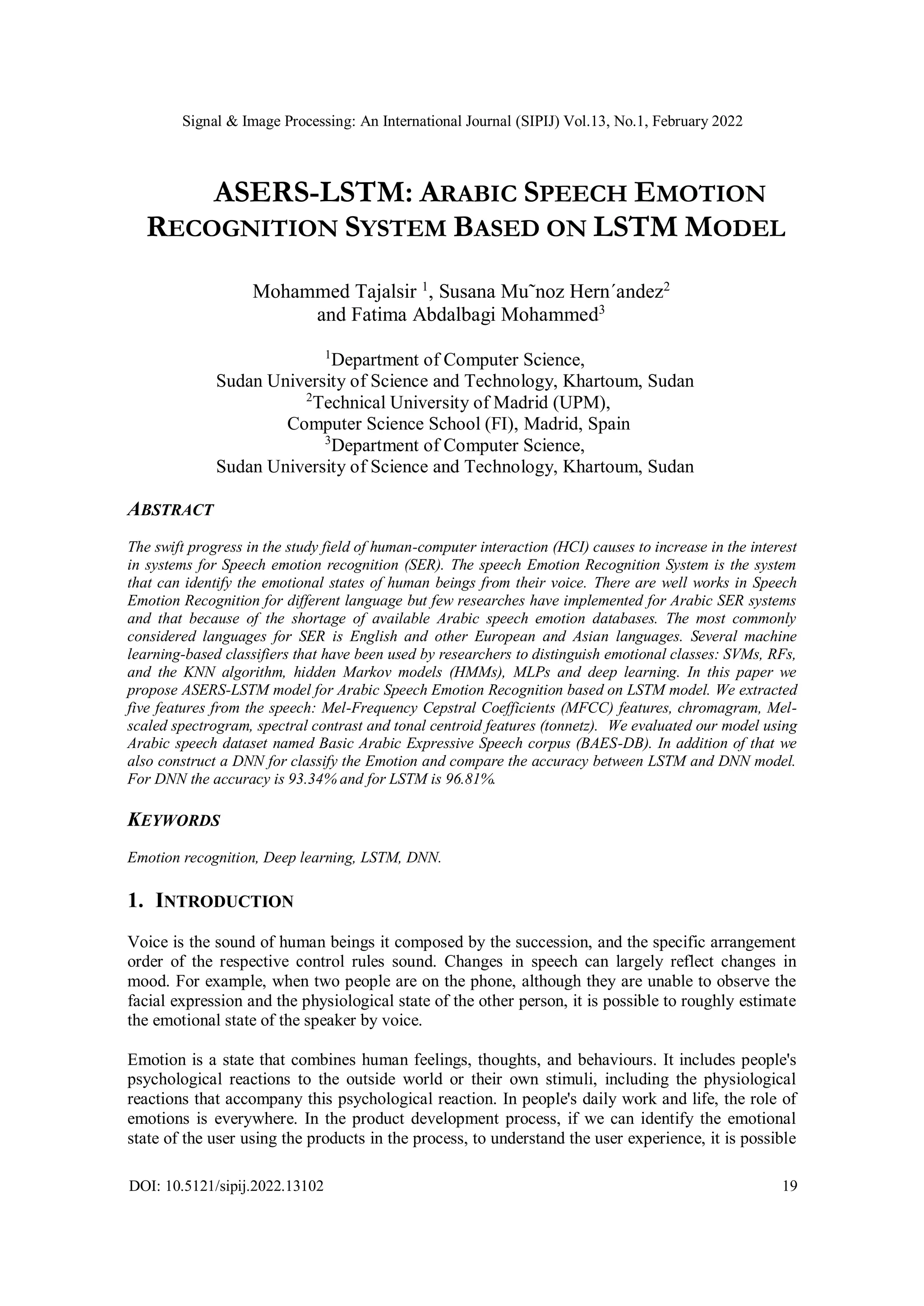 Asers Lstm Arabic Speech Emotion Recognition System Based On Lstm Model Pdf