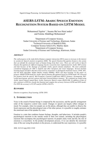 ASERS-LSTM: Arabic Speech Emotion Recognition System Based on LSTM Model | PDF