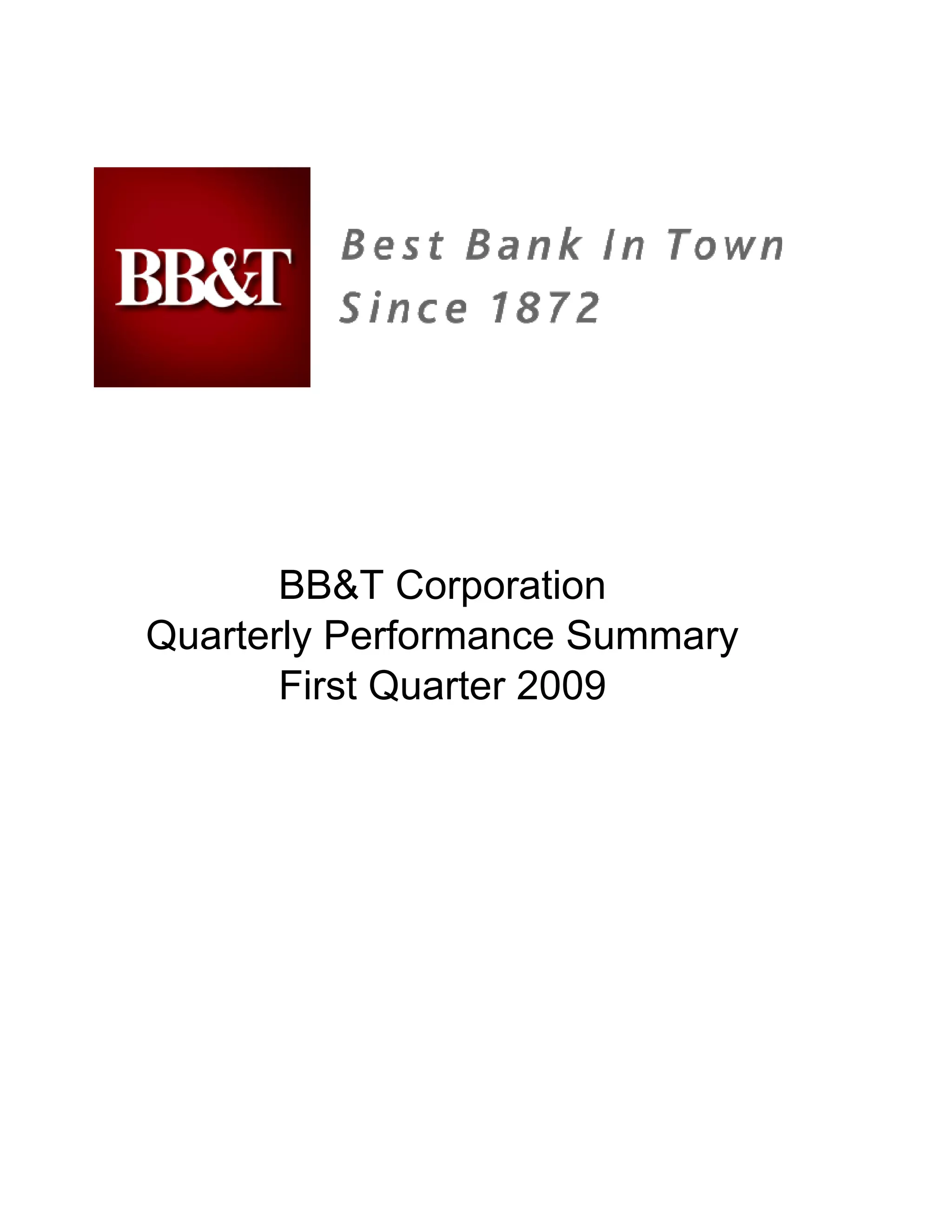 Q1 2009 Financial Report of BB&T Corp | PDF