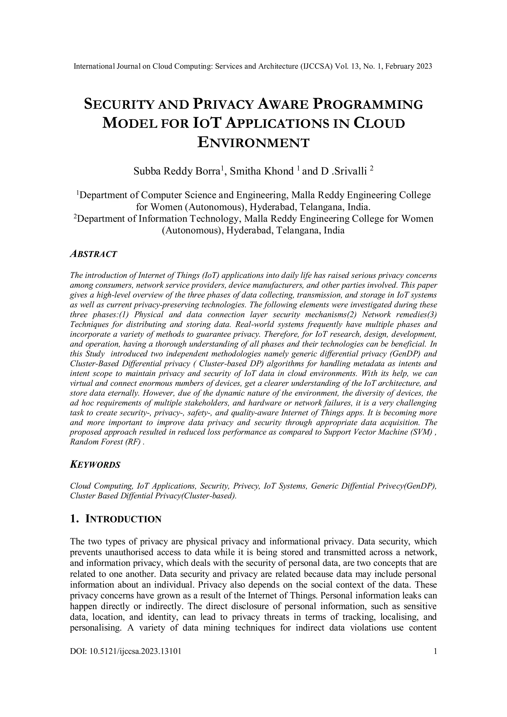 Security And Privacy Aware Programming Model For Iot Applications In Cloud Environment Pdf