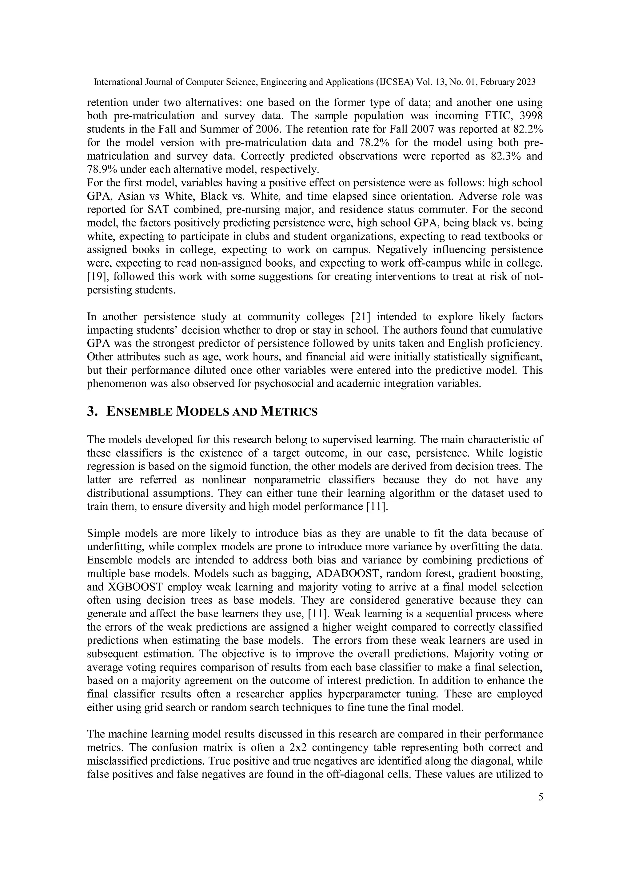 Estimation of Persistence at a Community College: A Comparison of ...