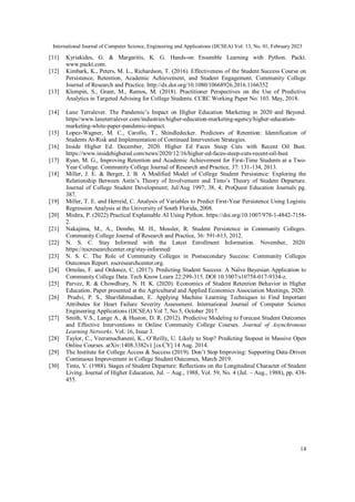 ESTIMATION OF PERSISTENCE AT A COMMUNITY COLLEGE: A COMPARISON OF ALTERNATIVE MACHINE LEARNING ...