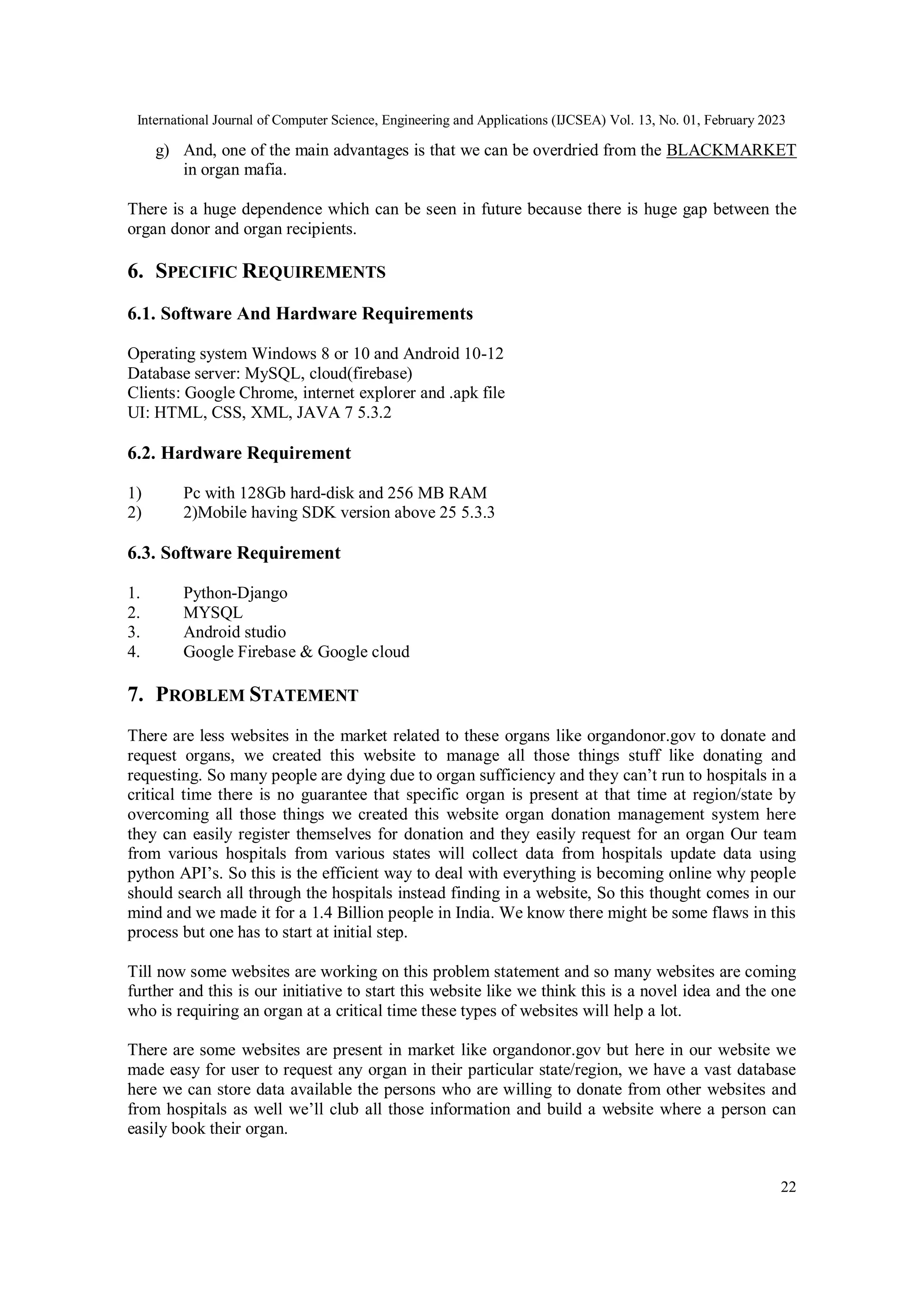ORGAN DONATION MANAGEMENT SYSTEM (PROJECT: ODMS) | PDF