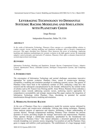 LEVERAGING TECHNOLOGY TO DISMANTLE SYSTEMIC RACISM: MODELING AND SIMULATION WITH PLANETARY CHESS ...