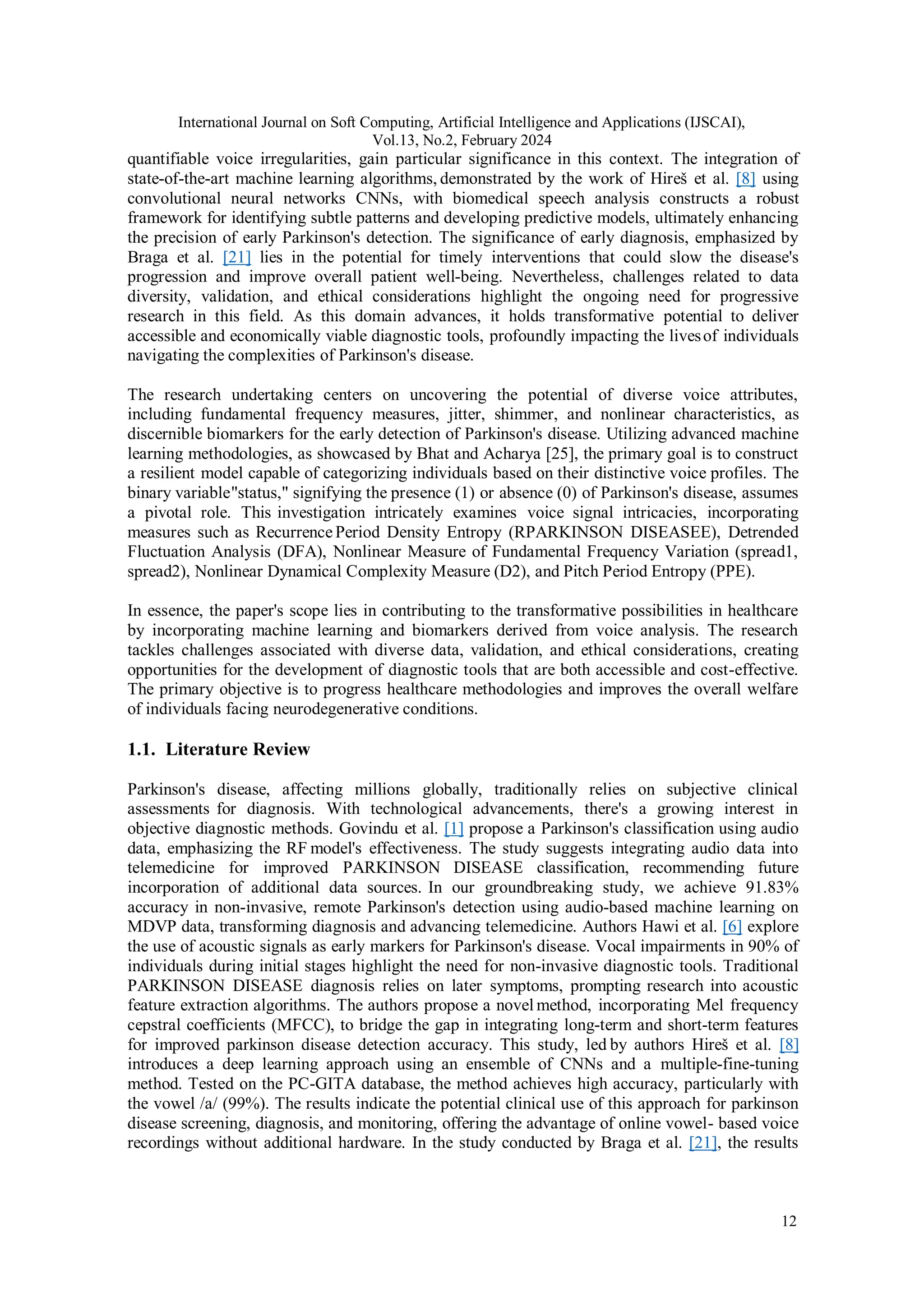 EARLY DETECTION OF PARKINSON DISEASE THROUGHBIOMEDICAL SPEECH AND VOICE ANALYSIS | PDF
