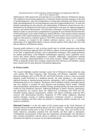 EARLY DETECTION OF PARKINSON DISEASE THROUGHBIOMEDICAL SPEECH AND VOICE ANALYSIS | PDF
