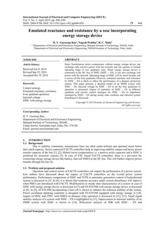 Emulated reactance and resistance by a SSSC incorporating energy ...