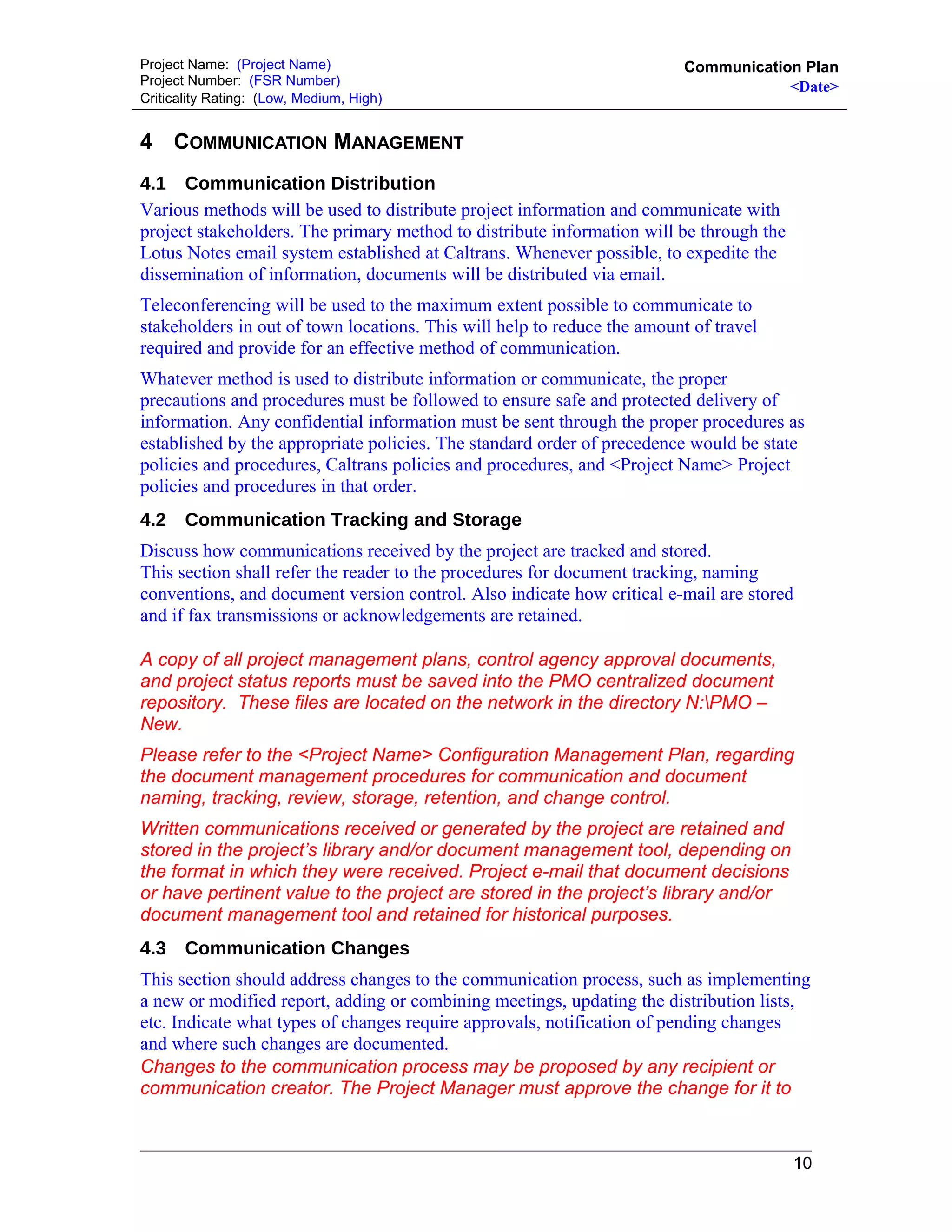Caltrans Communication Plan Template | DOC
